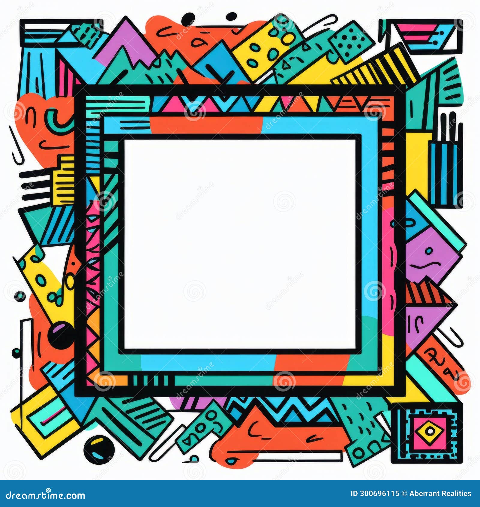 Colorful Square Frame with Geometric Shapes and Patterns on a White ...