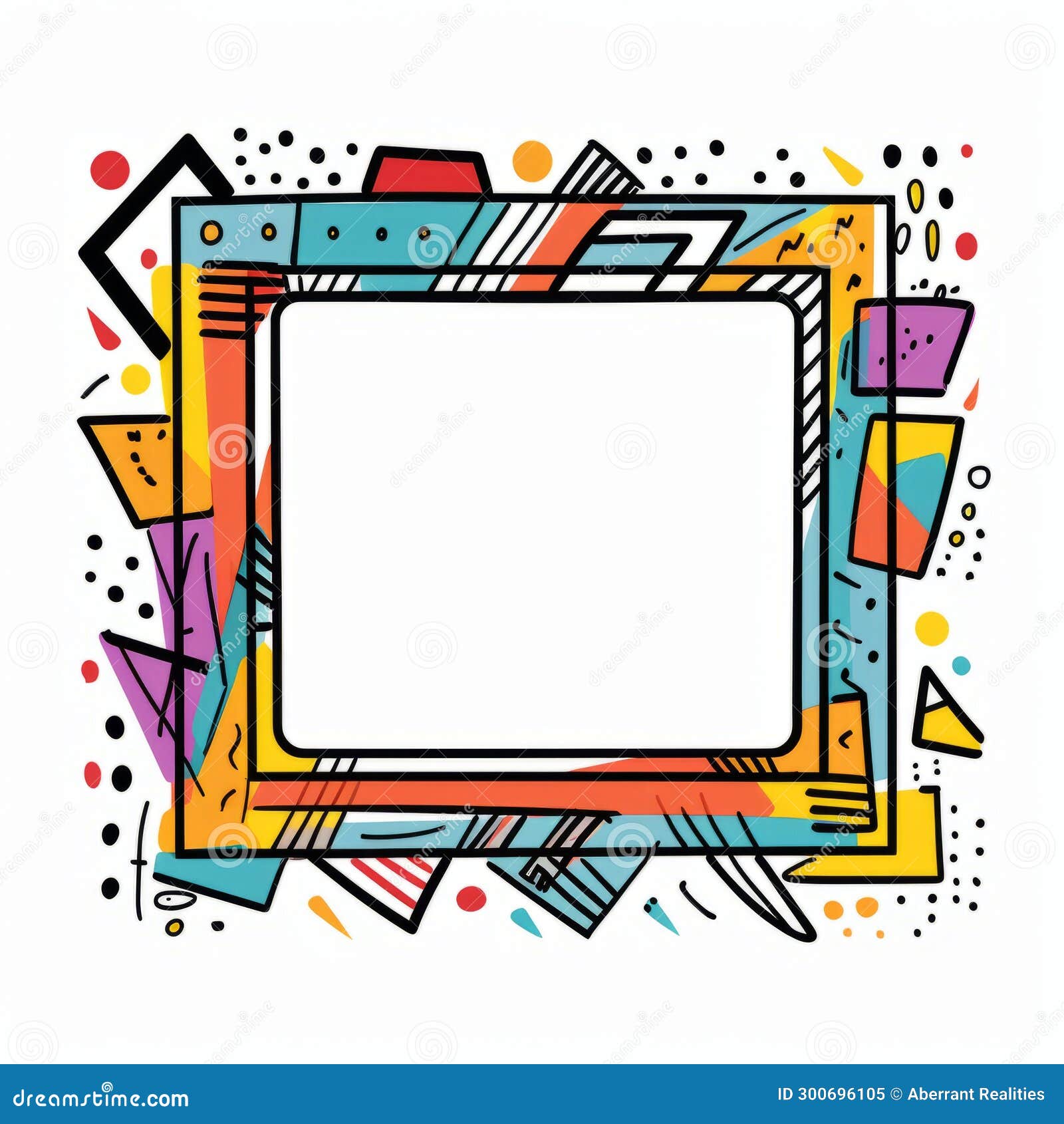 Colorful Square Frame with Colorful Geometric Shapes on a White ...