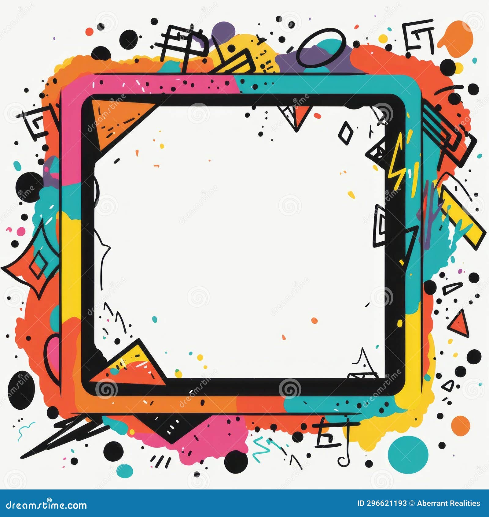 A Colorful Square Frame with Music Notes and Other Objects Stock ...