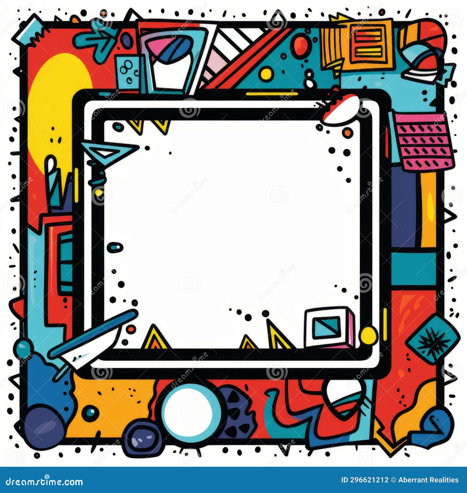 A Colorful Square Frame with Various Objects on it Stock Illustration ...