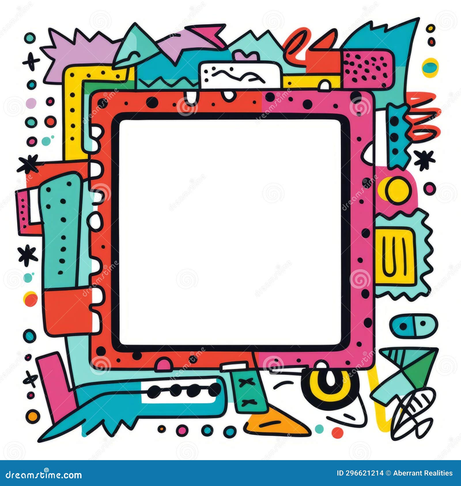 A Colorful Square Frame with Various Objects on it Stock Illustration ...