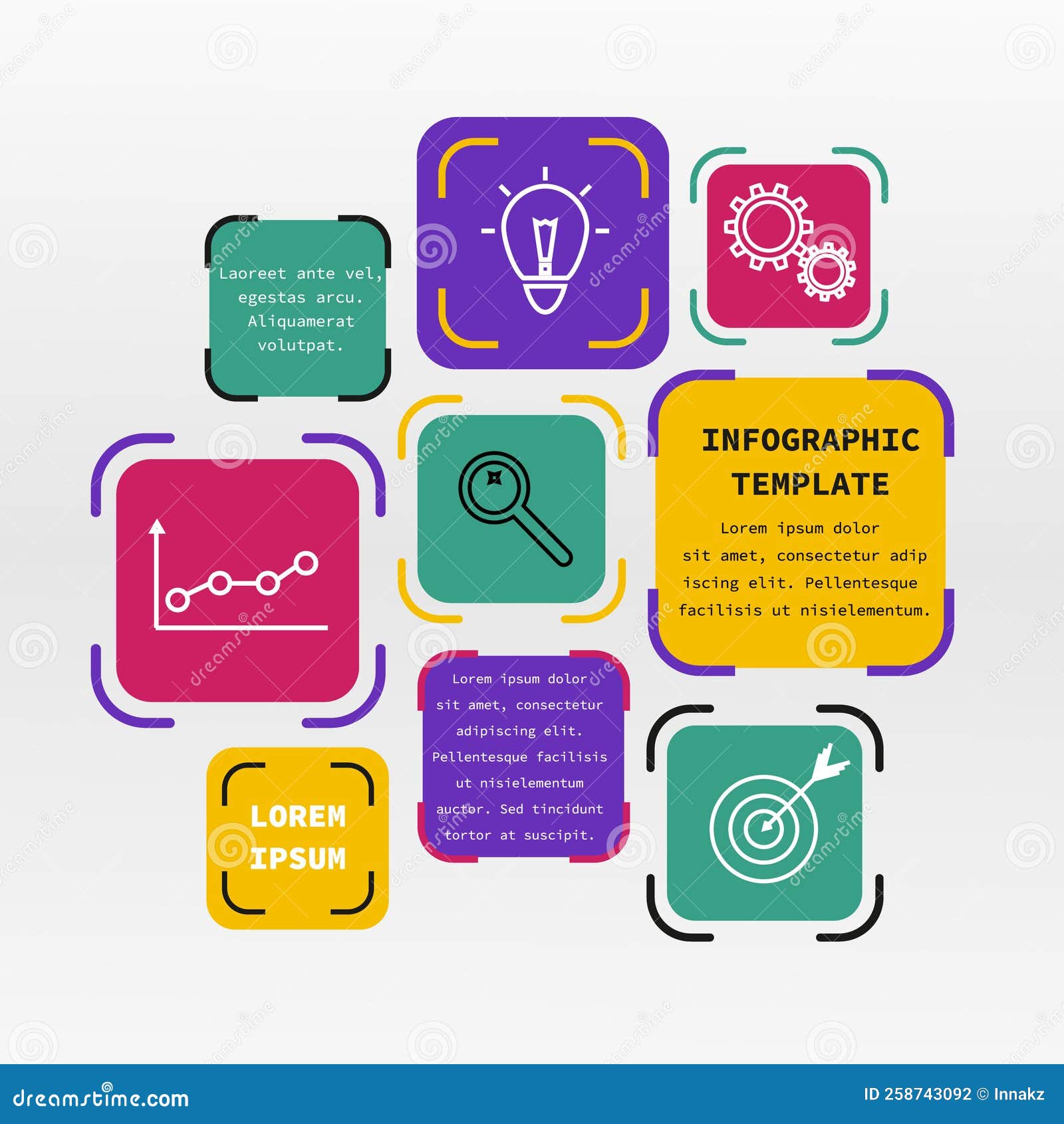 Colorful Squares Infographic Template. Chaotic Tiles with Icons and ...