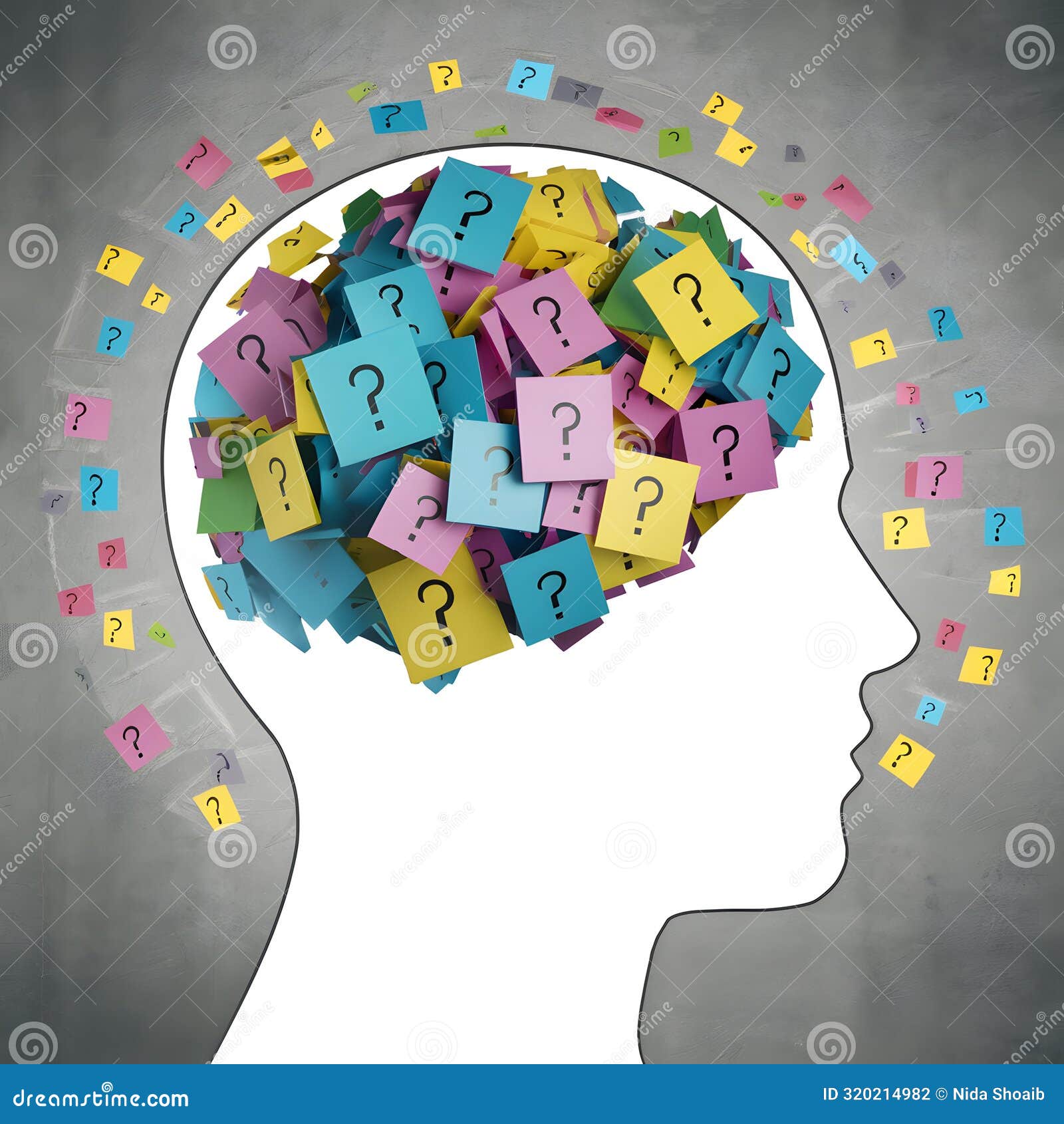 Colorful Squares with Question Marks Inside Outline Profile of Human ...