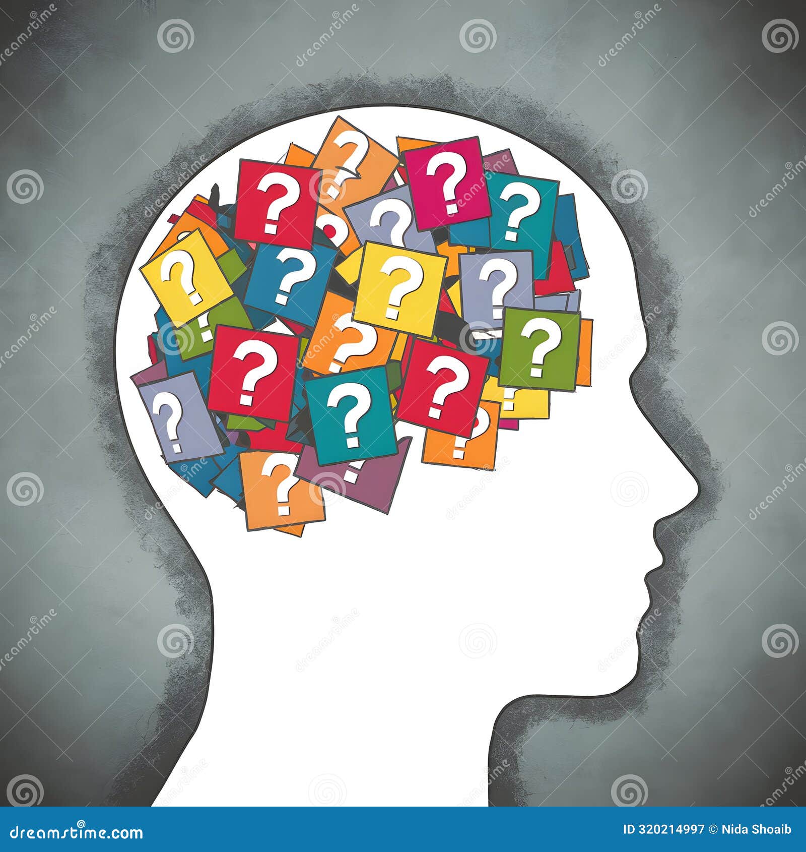 Colorful Squares with Question Marks Inside Outline Profile of Human ...