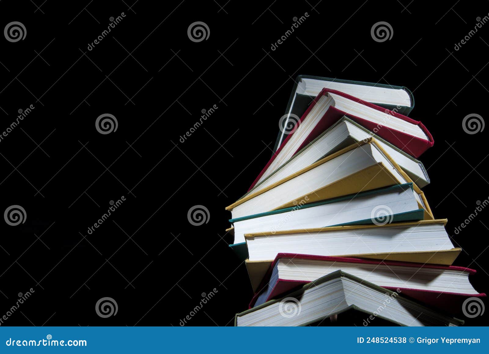 Stack of Books on Black Background Stock Photo - Image of black ...