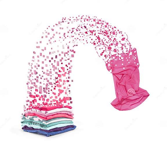 A Colorful Stack of Clothes that are Falling Apart on a Piece on Stock ...