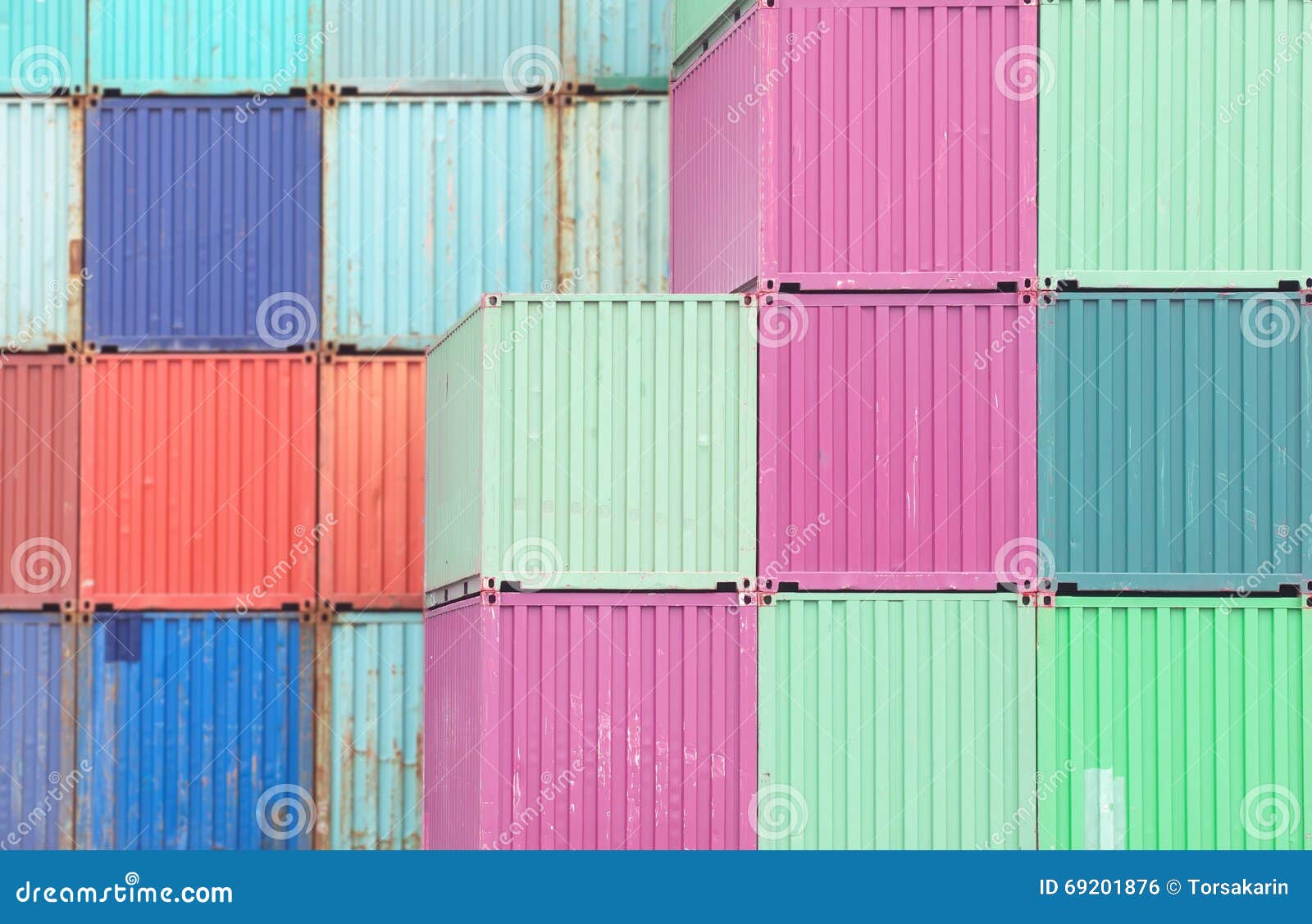 Colorful Stack of Container Shipping Stock Photo - Image of cargo, blue ...