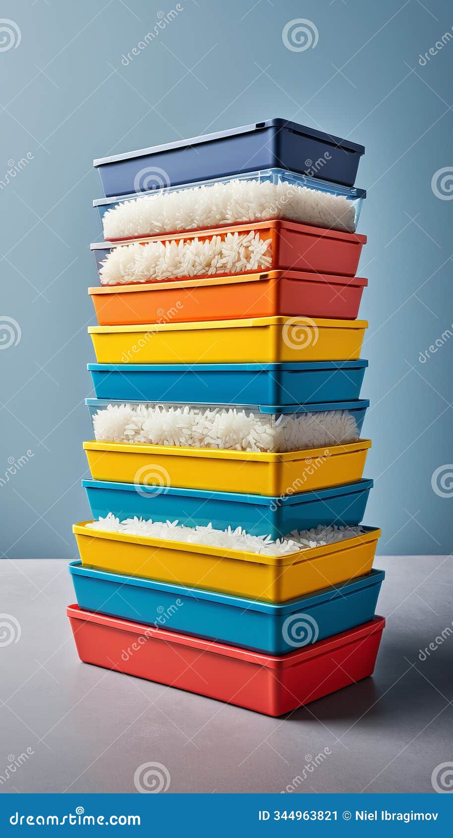 Colorful Stack of Containers Filled with Rice Against a Minimalist ...