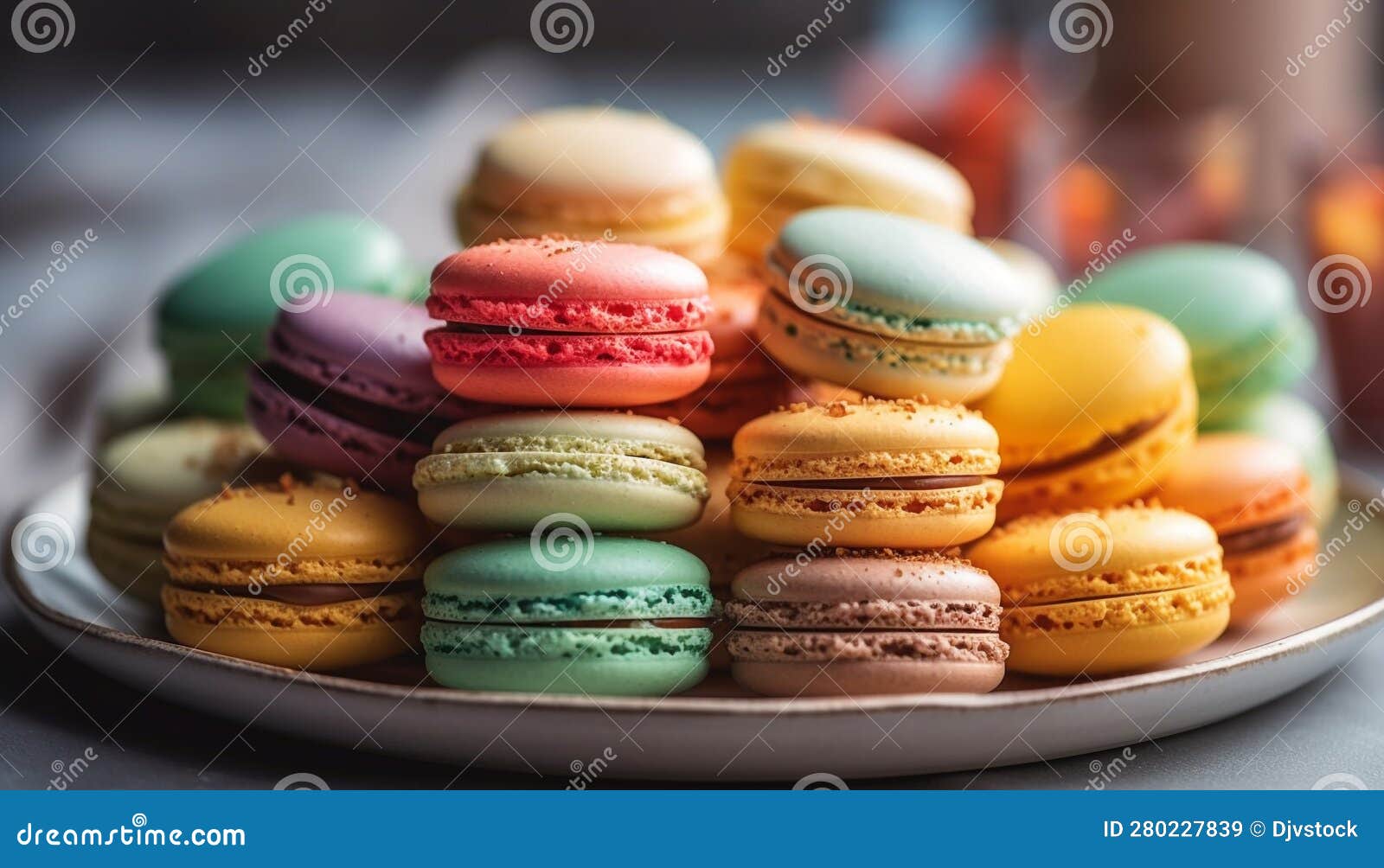 A Colorful Stack of French Macarons, a Gourmet Indulgence Generated by ...