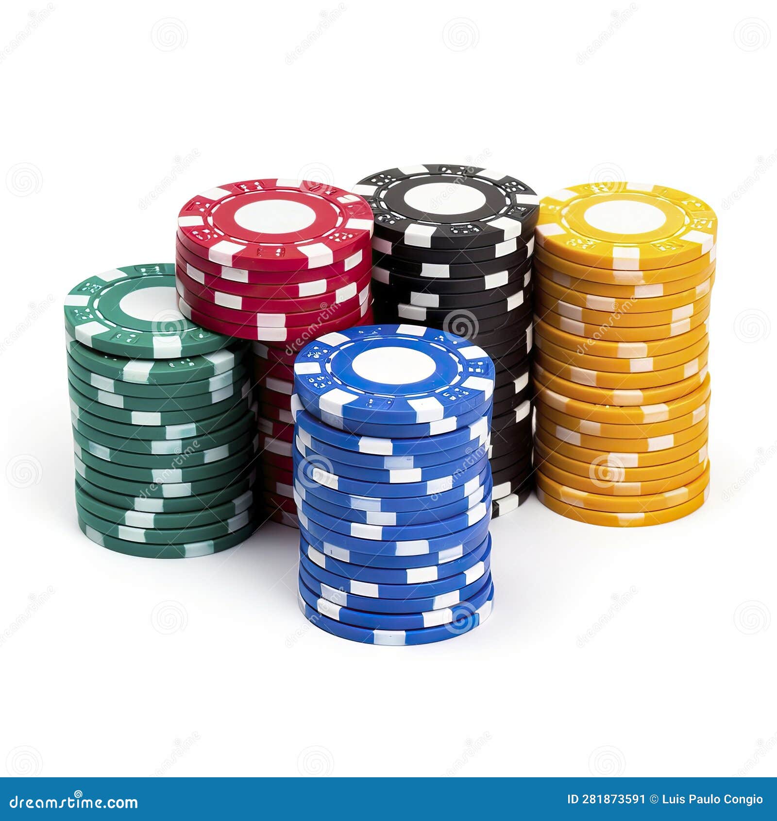 A Colorful Stack of Poker Chips on a White Background Stock Image ...