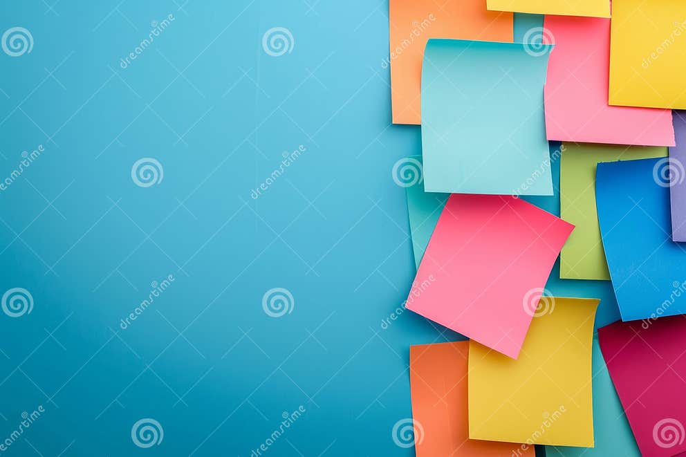 A Colorful Stack of Sticky Notes on a Blue Background Stock ...