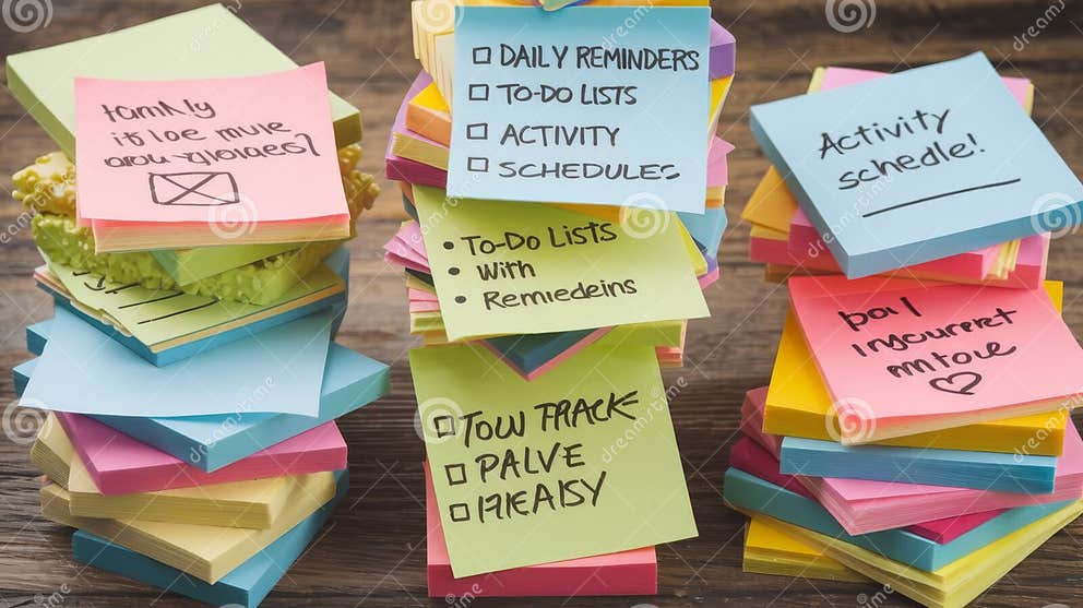 A Colorful Stack of Sticky Notes with daily Reminders, To-do Lists, and ...