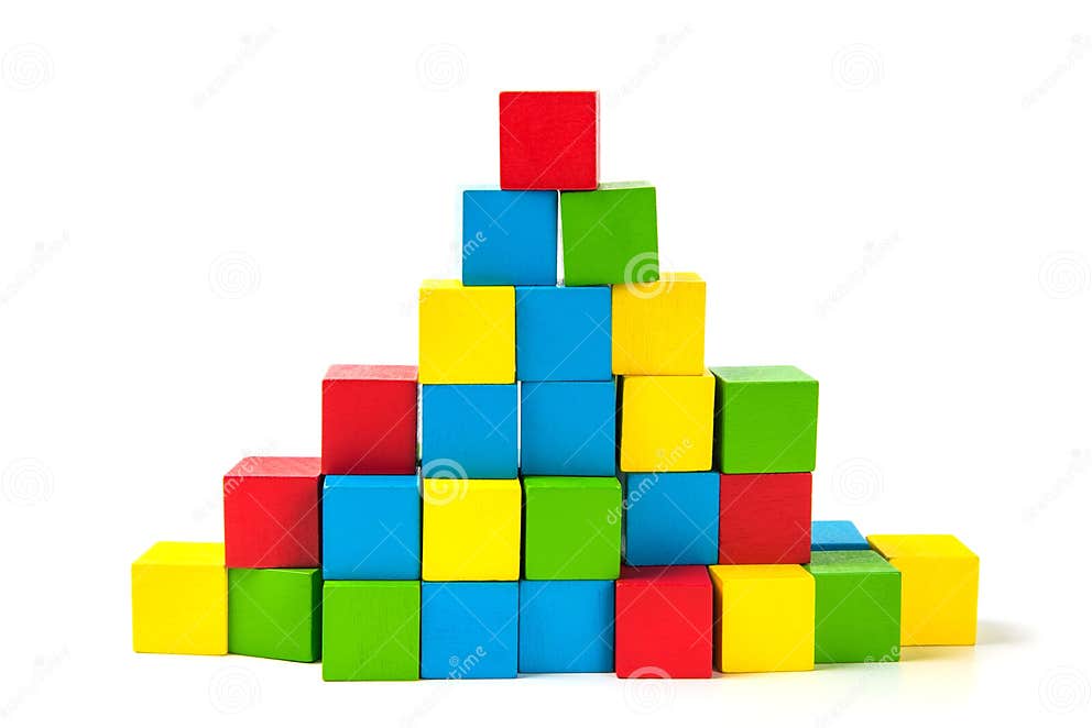 Colorful Stack of Wood Cube Building Blocks on White Background Stock ...