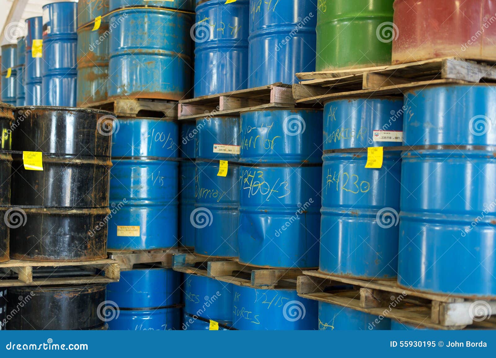 Colorful Stacked Steel Barrels Stock Image - Image of chemical ...
