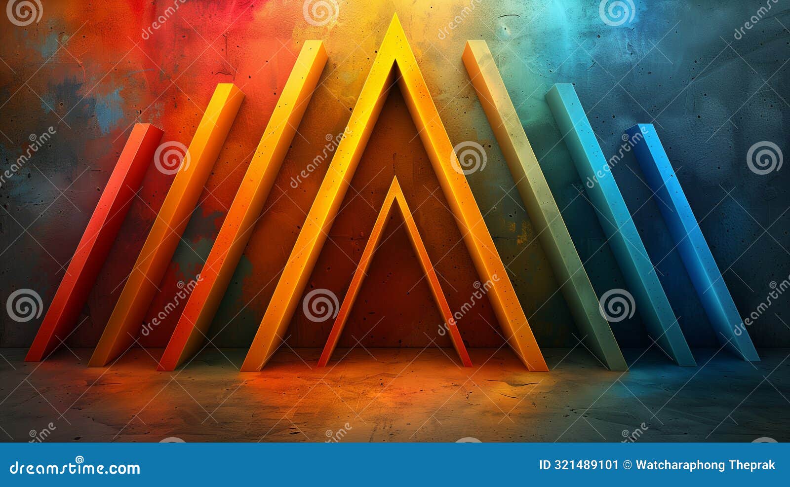 Colorful Stacked Triangles on a Concrete Wall Stock Illustration ...