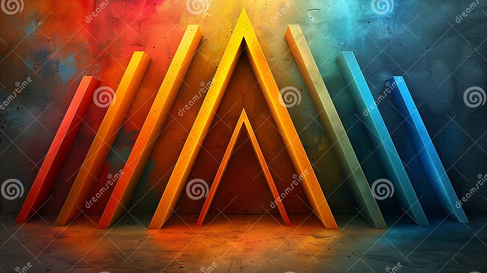 Colorful Stacked Triangles on a Concrete Wall Stock Illustration ...