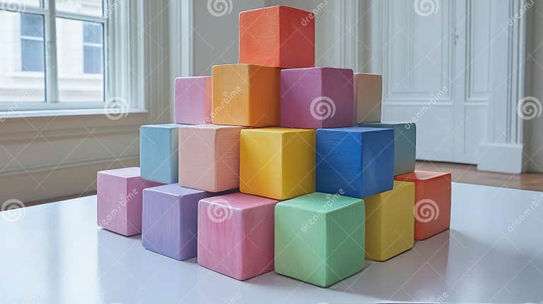 Colorful Stacking Blocks Create a Vibrant Pyramid Structure on a White ...