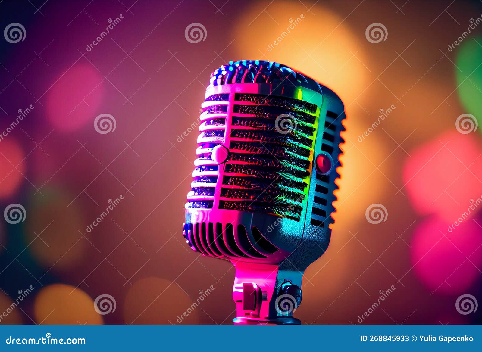 Colorful Stage Microphone. Illustration Generative AI Stock ...