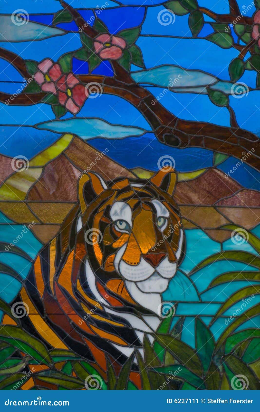 Colorful Stained Glass Depicting a Tiger Stock Image - Image of ...