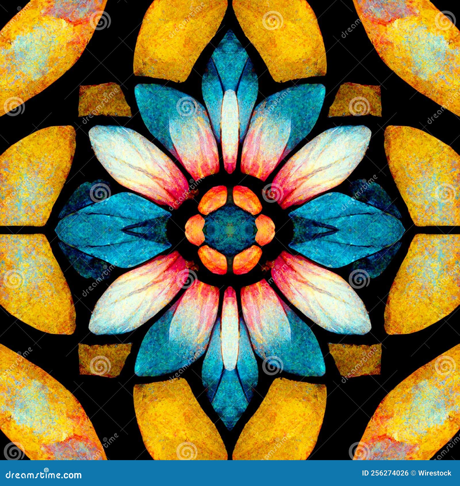 Colorful Stained Glass Floral Seamless Pattern Stock Illustration ...