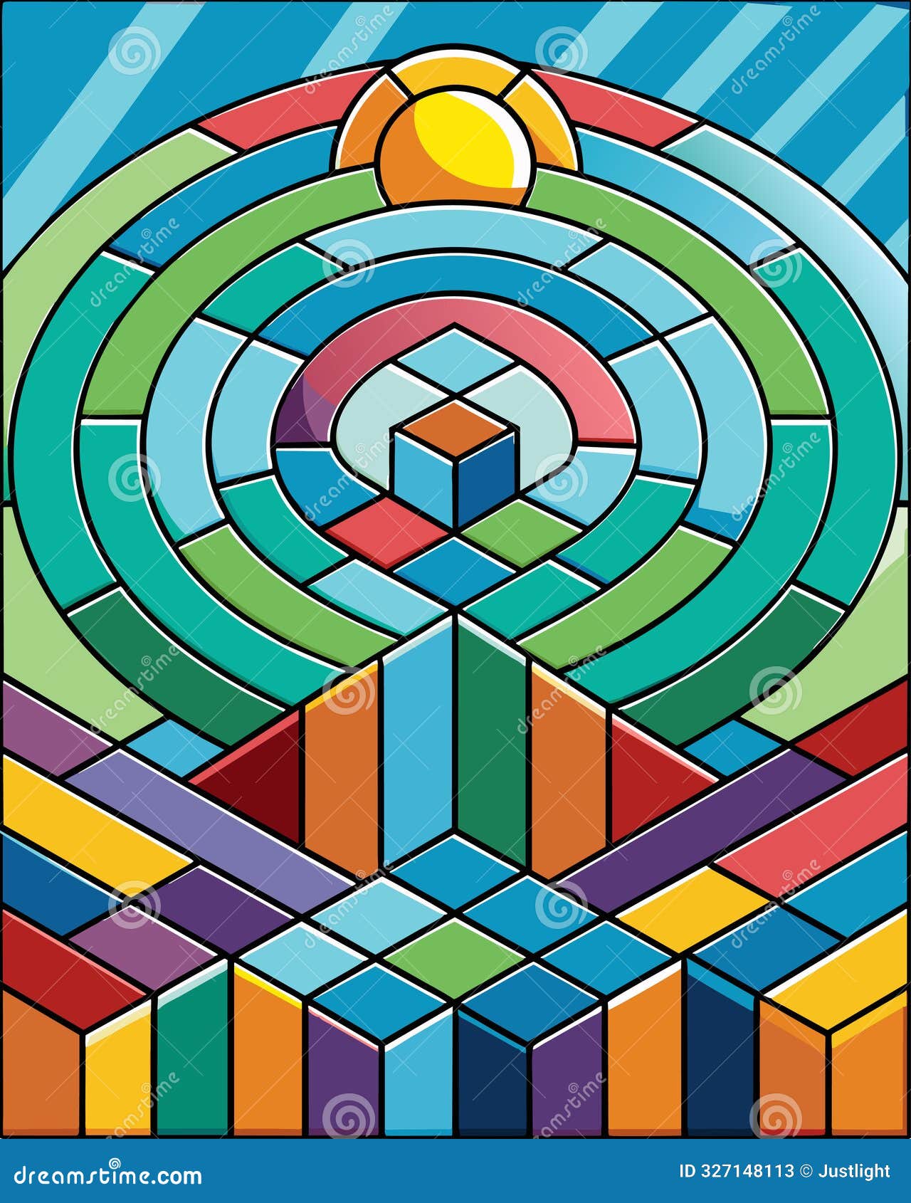 A Colorful Stained Glass Labyrinth with Paths Created from Different ...