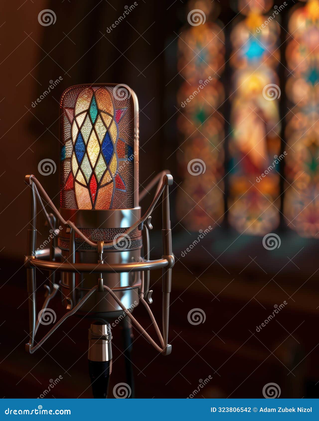 Colorful Stained Glass Microphone in a Studio Stock Illustration ...