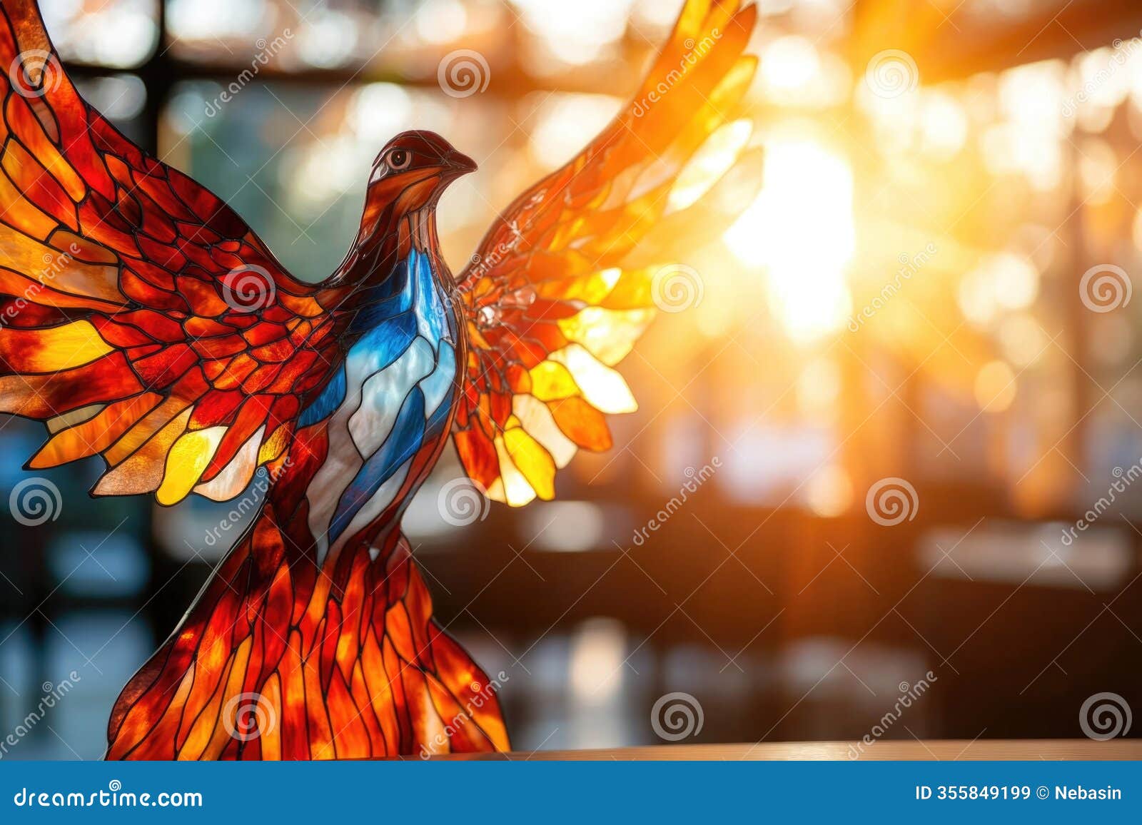 Colorful Stained Glass Phoenix with Sunlight in Background Stock ...