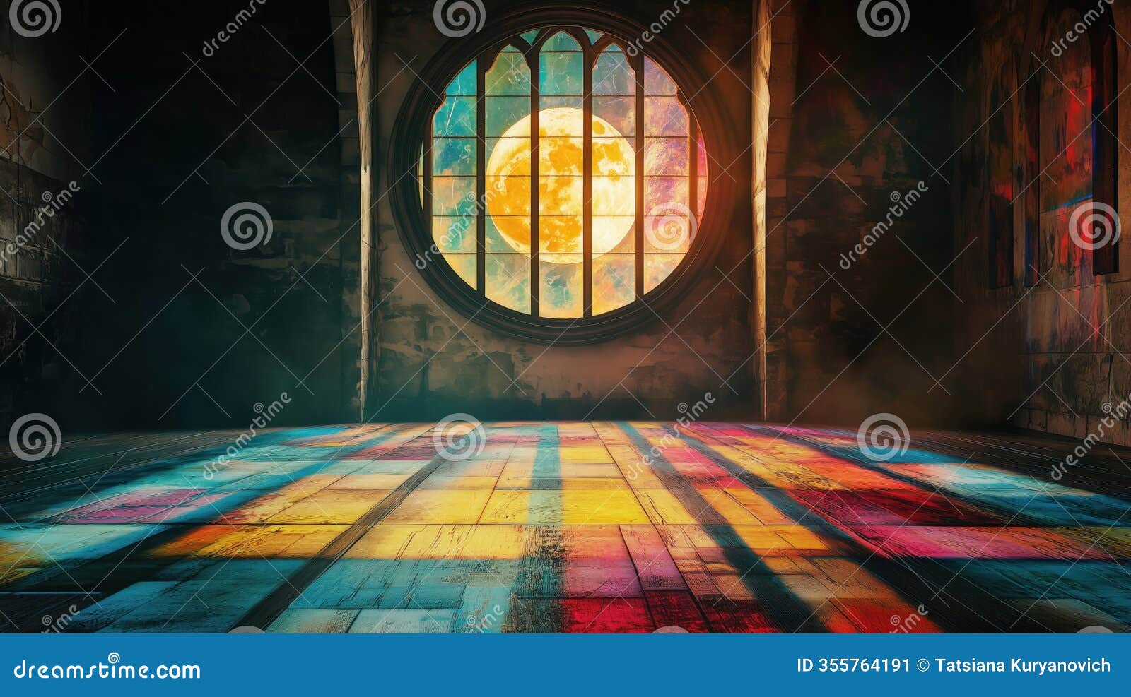 Colorful Stained Glass Reflections, Moonlit Room, Dramatic Atmosphere ...