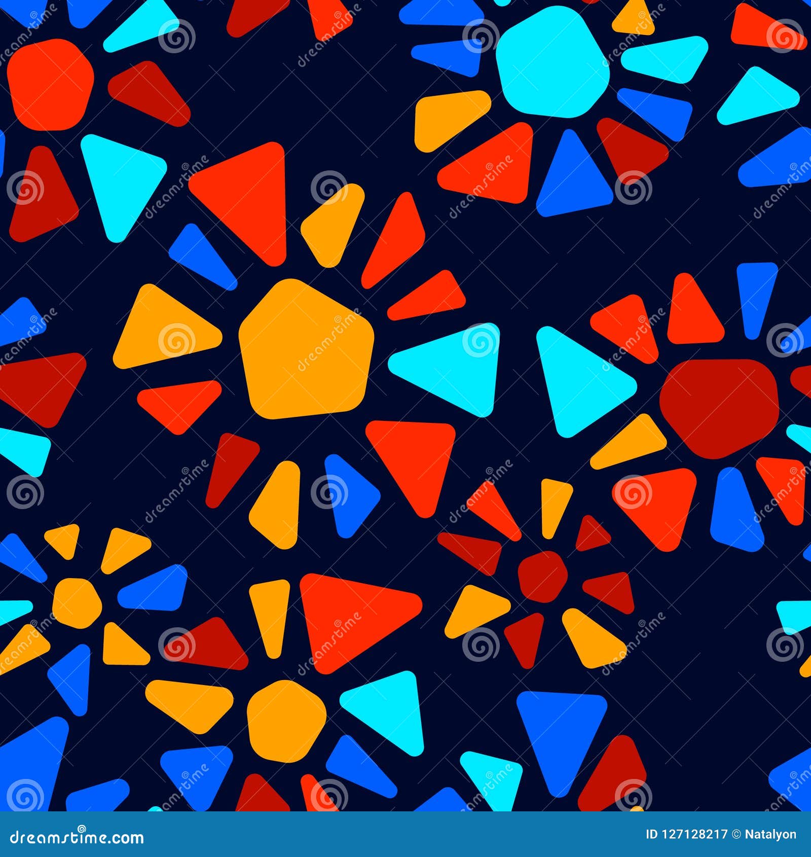 Colorful Stained Glass Triangle Shape Flowers Mosaic Geometric Seamless ...