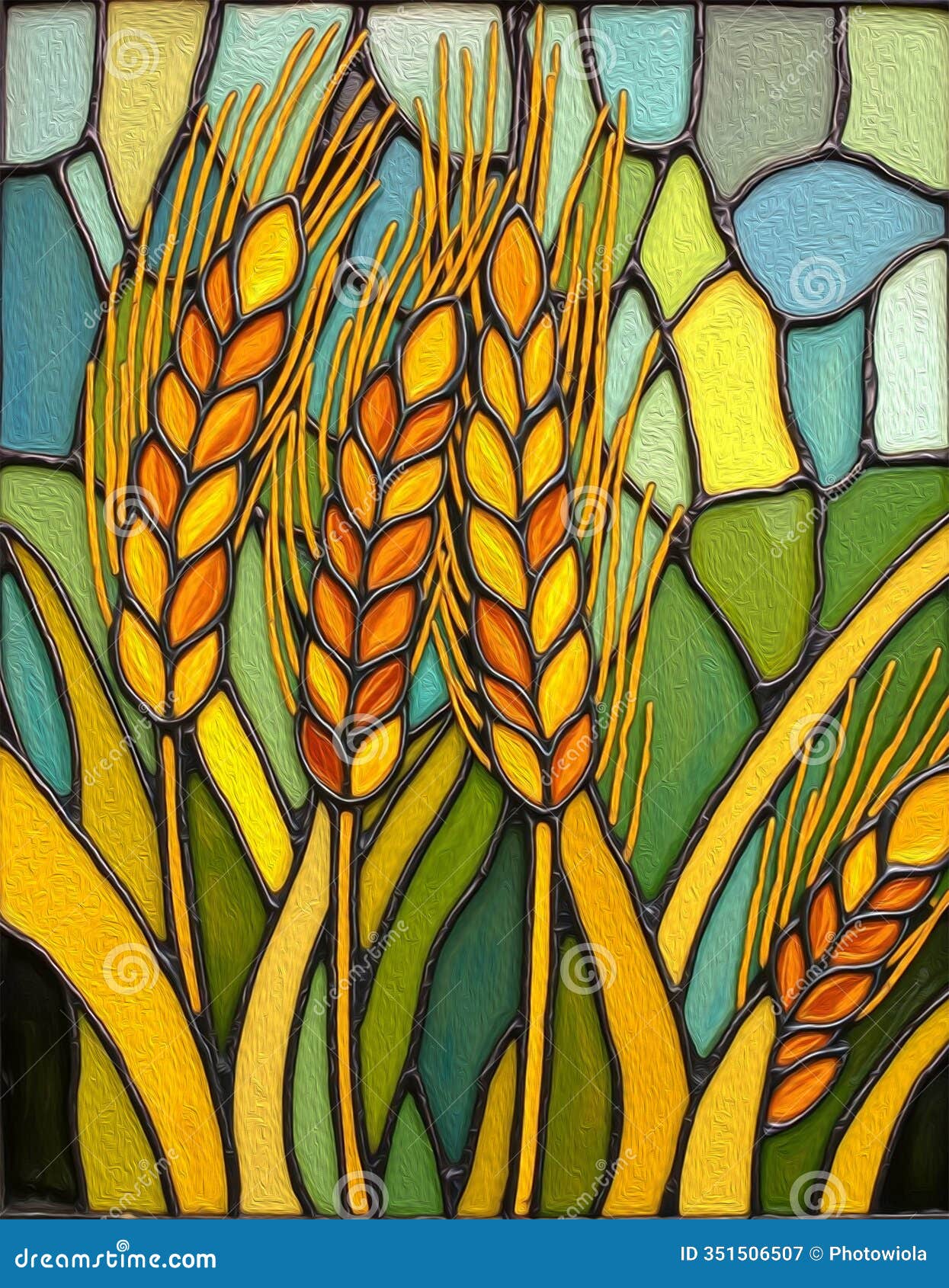 Colorful Stained Glass Window. Botanical Pattern. Multicolored Interior ...