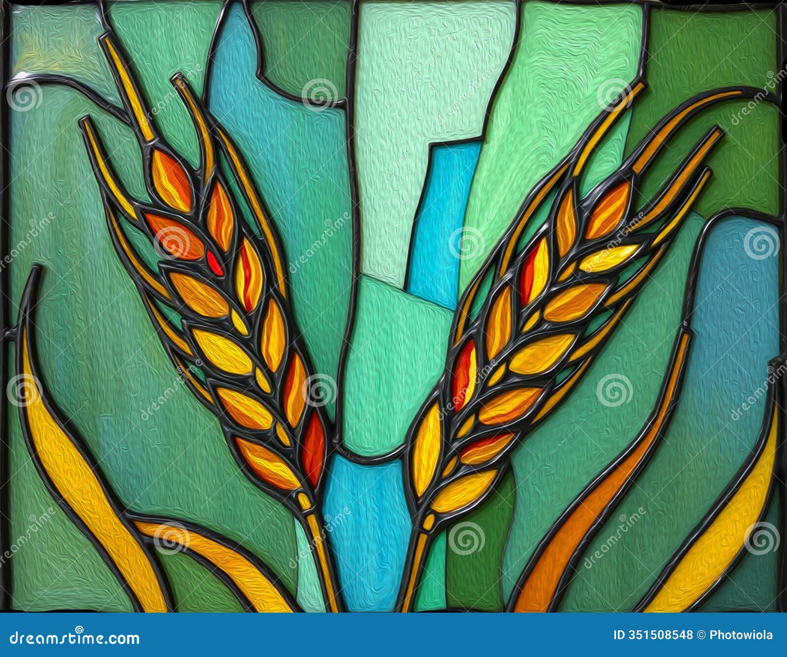 Colorful Stained Glass Window. Botanical Pattern. Multicolored Interior ...