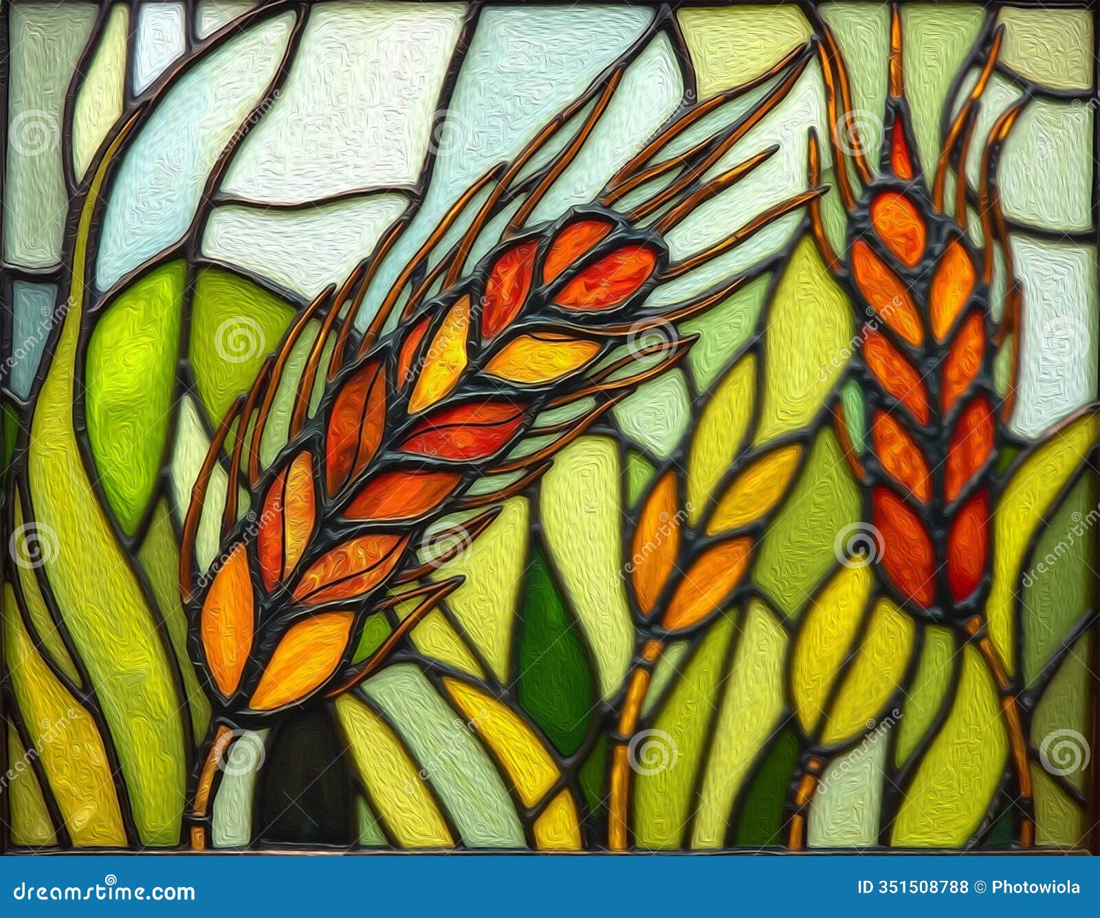 Colorful Stained Glass Window. Botanical Pattern. Multicolored Interior ...