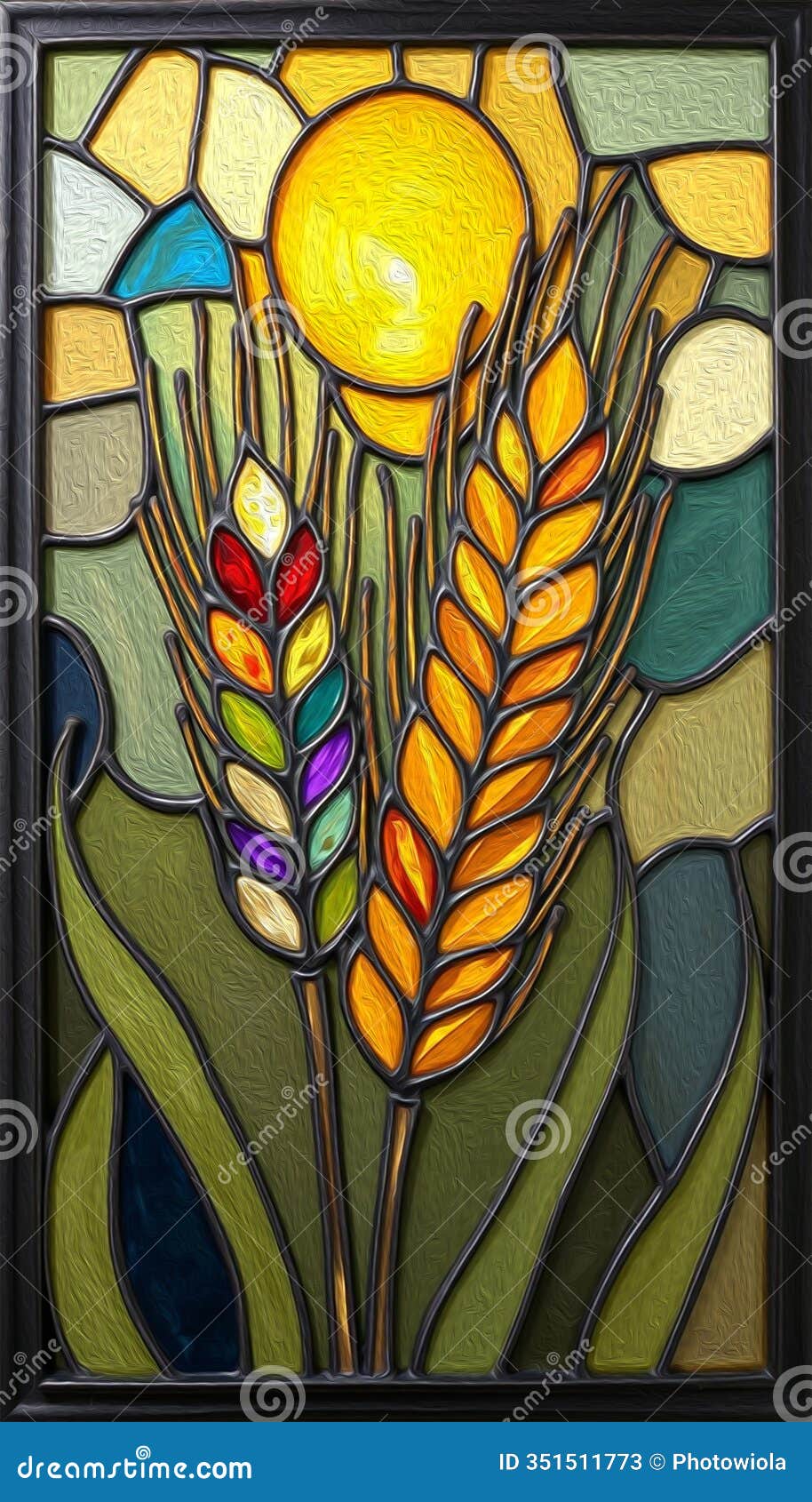 Colorful Stained Glass Window. Botanical Pattern. Multicolored Interior ...