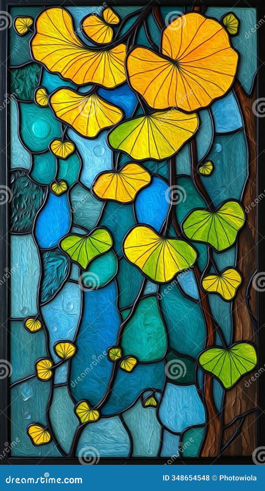 Colorful Stained Glass Window. Botanical Pattern. Multicolored Interior ...