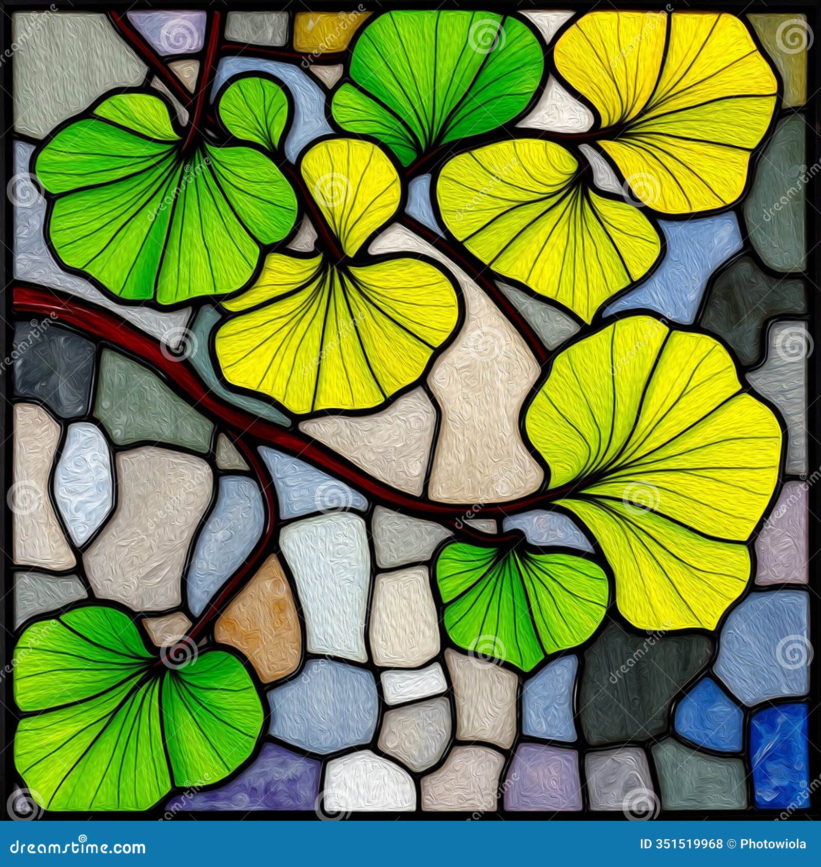 Colorful Stained Glass Window. Botanical Pattern. Multicolored Interior ...