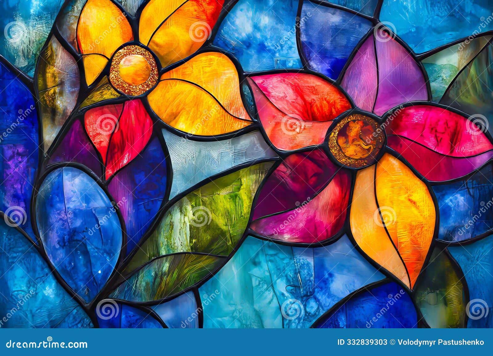 A Colorful Stained Glass Window with Flowers on it Stock Image - Image ...