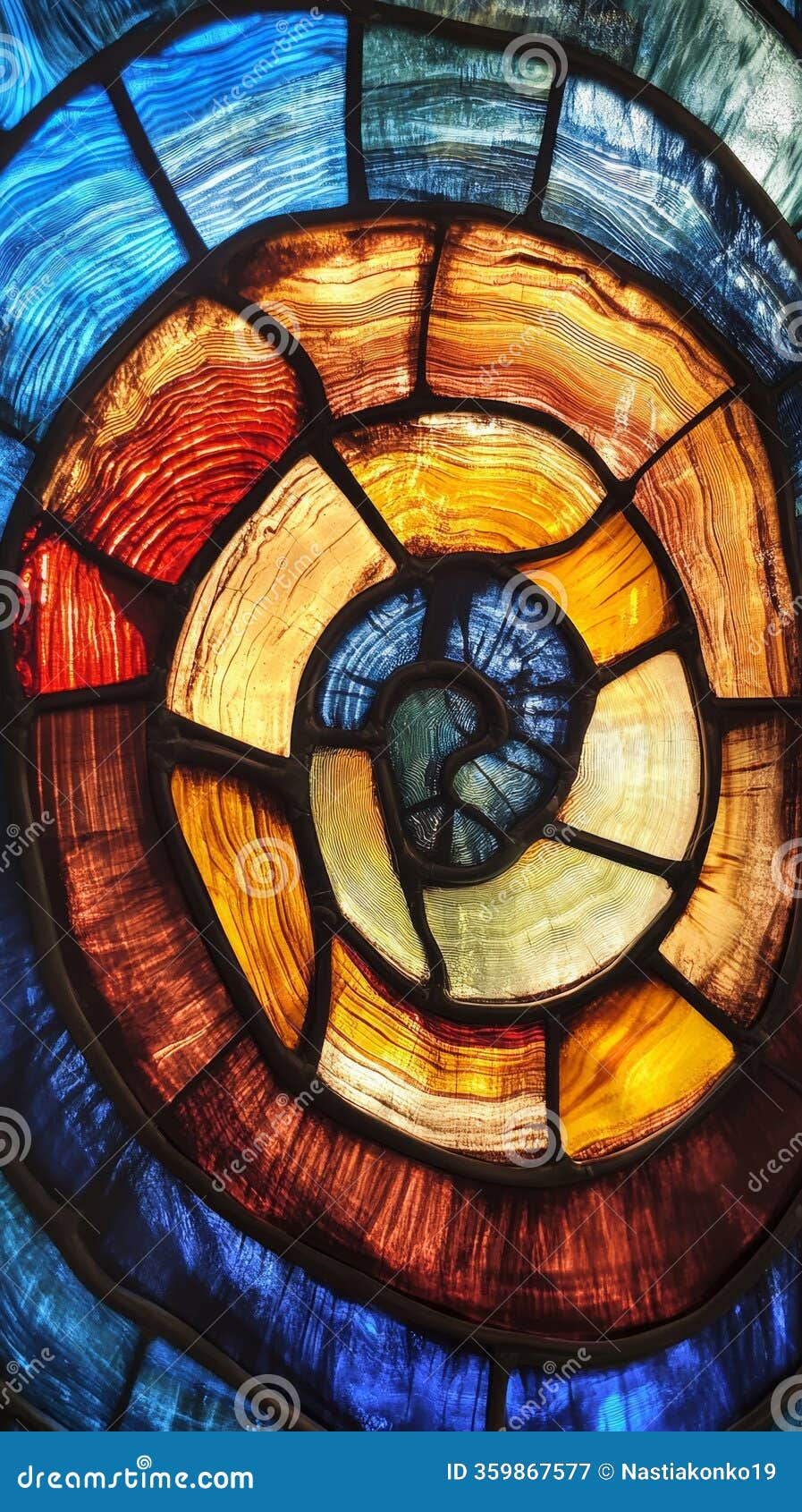 Colorful Stained Glass Window with Spiral Pattern, Abstract Art Design ...