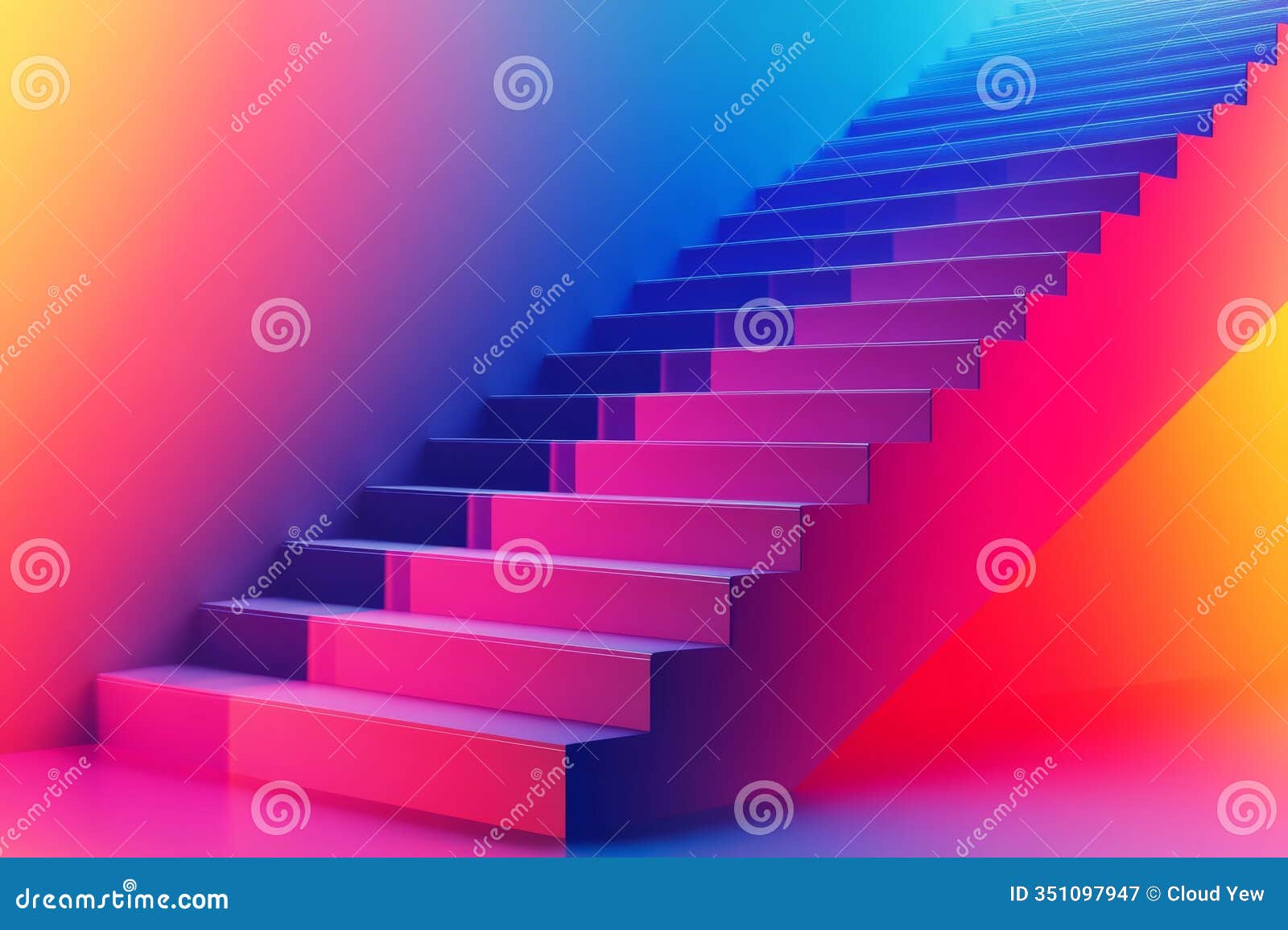 A Colorful Staircase with Pink, Blue, and Yellow Steps Stock ...