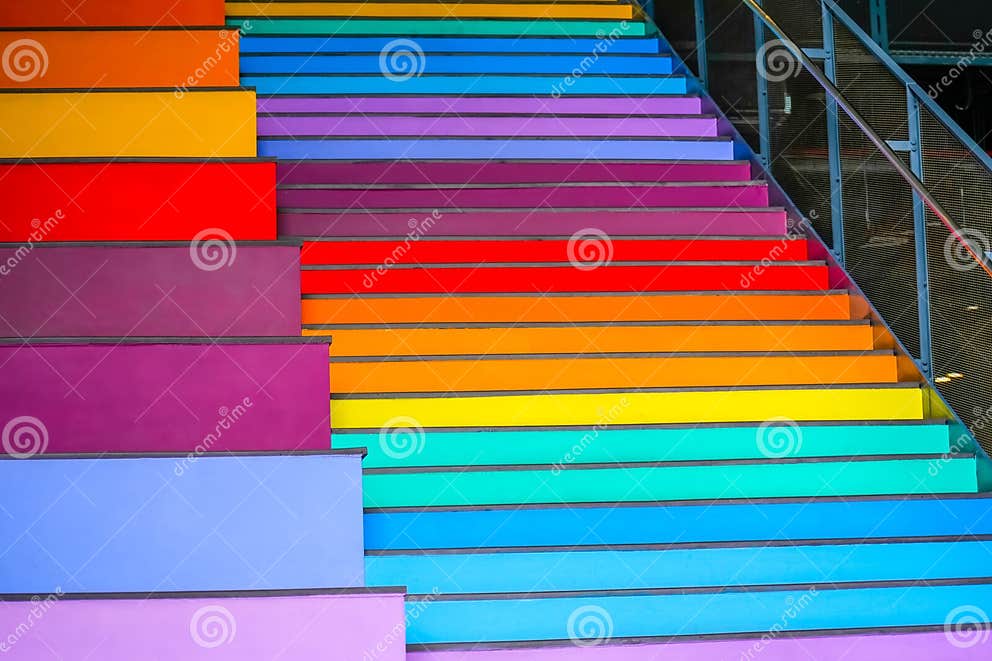 Colorful Stairs and Colorful Wall Background, Different Heights of ...