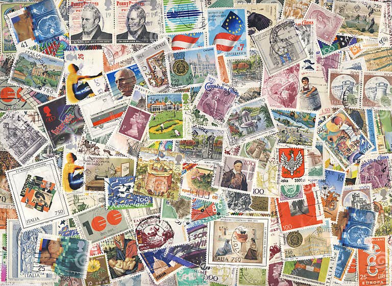 Colorful stamps background editorial stock photo. Image of antique ...