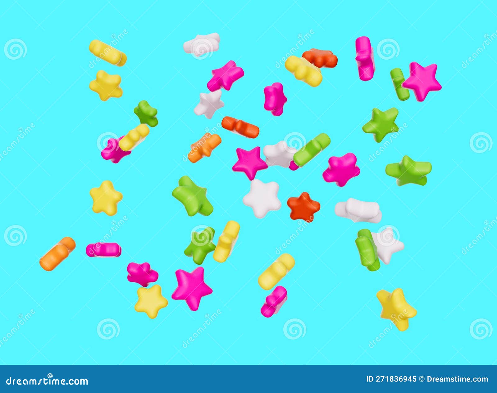 Colorful Star Cake Sprinkles Falling on Blue Background 3d Illustration ...