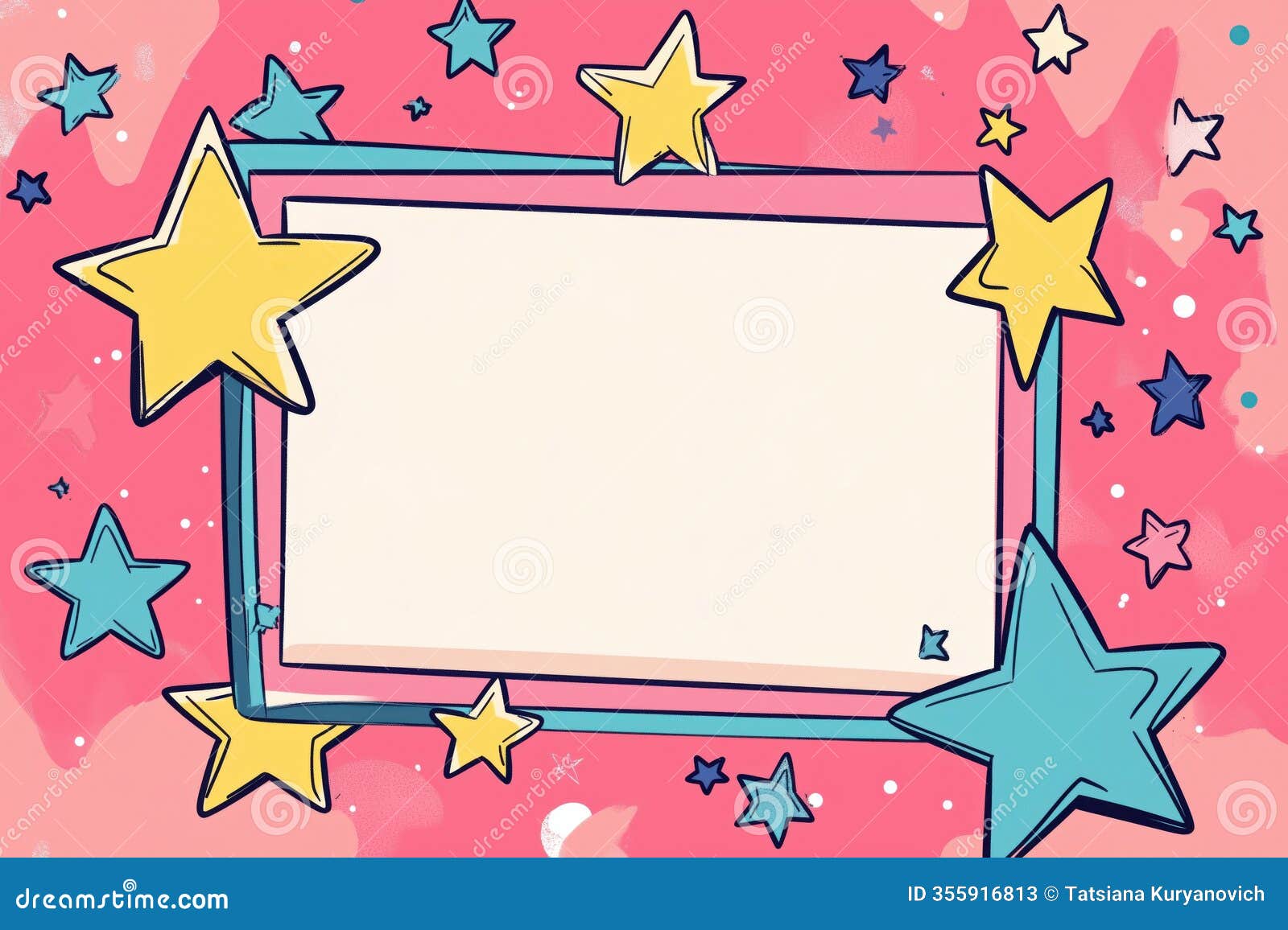Colorful Star Frame Design with Pink Background, Empty Space for Text ...
