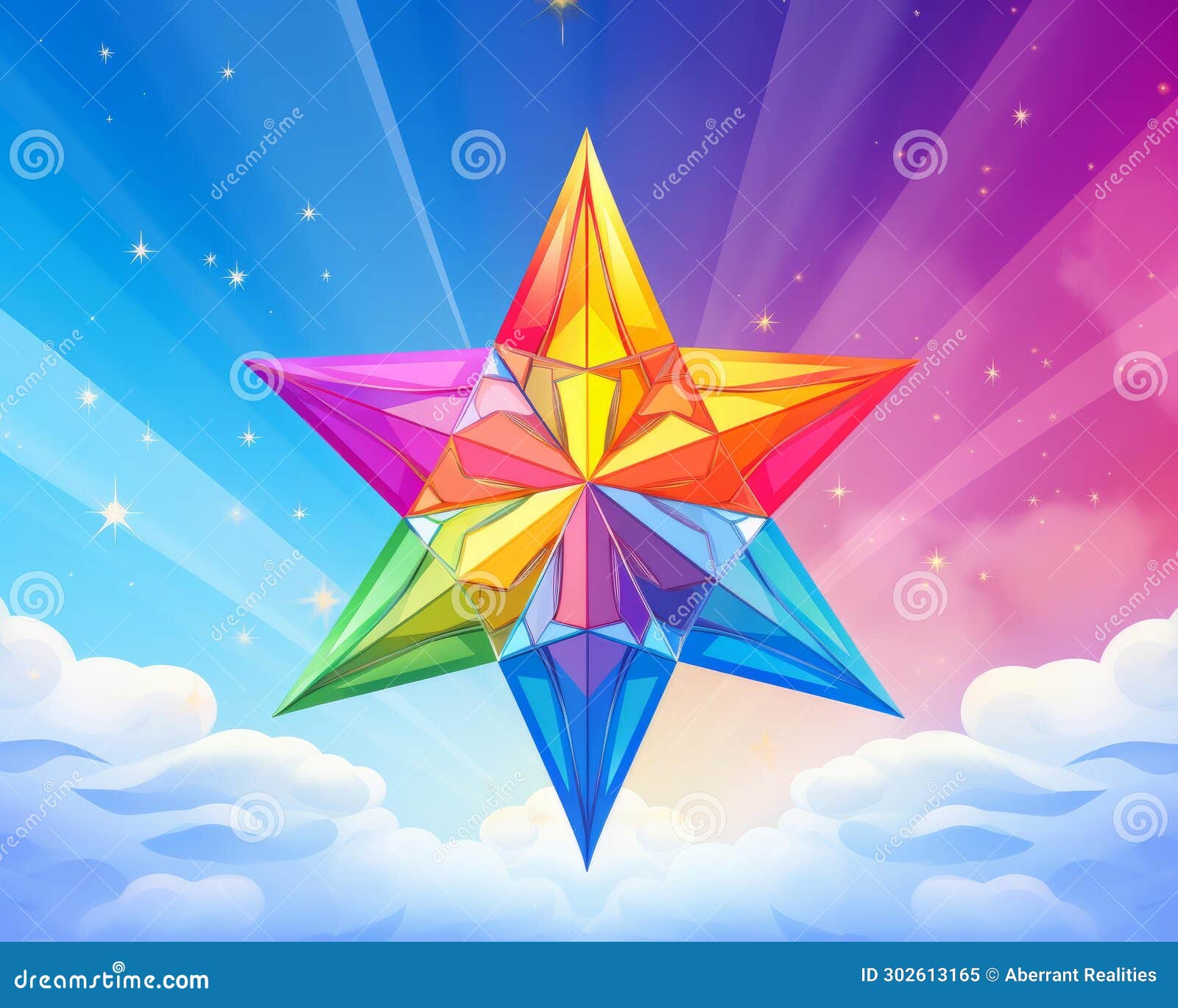 A Colorful Star in the Sky with Clouds in the Background Stock ...