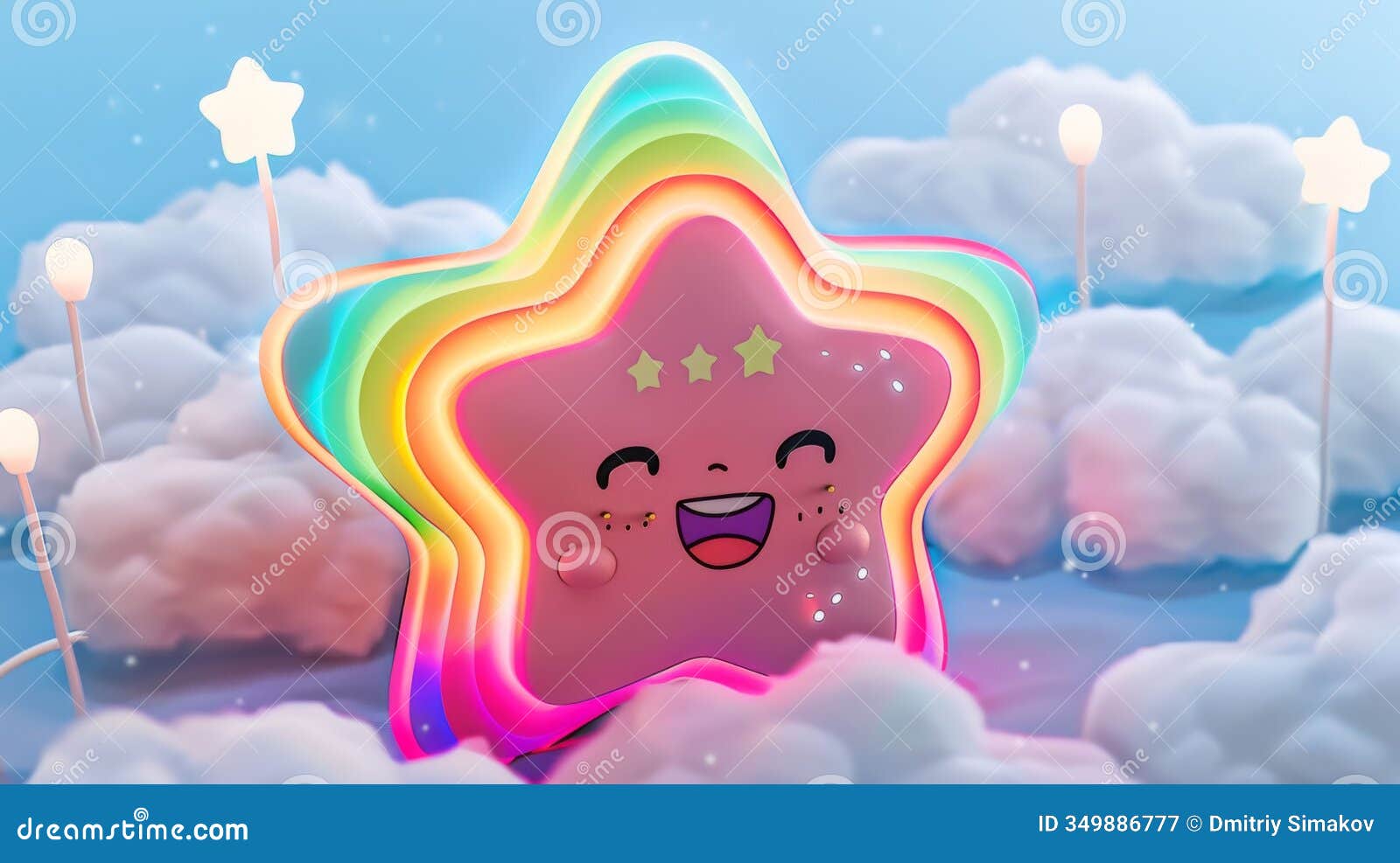 A Colorful Star with a Smiling Face is Surrounded by Clouds Stock ...