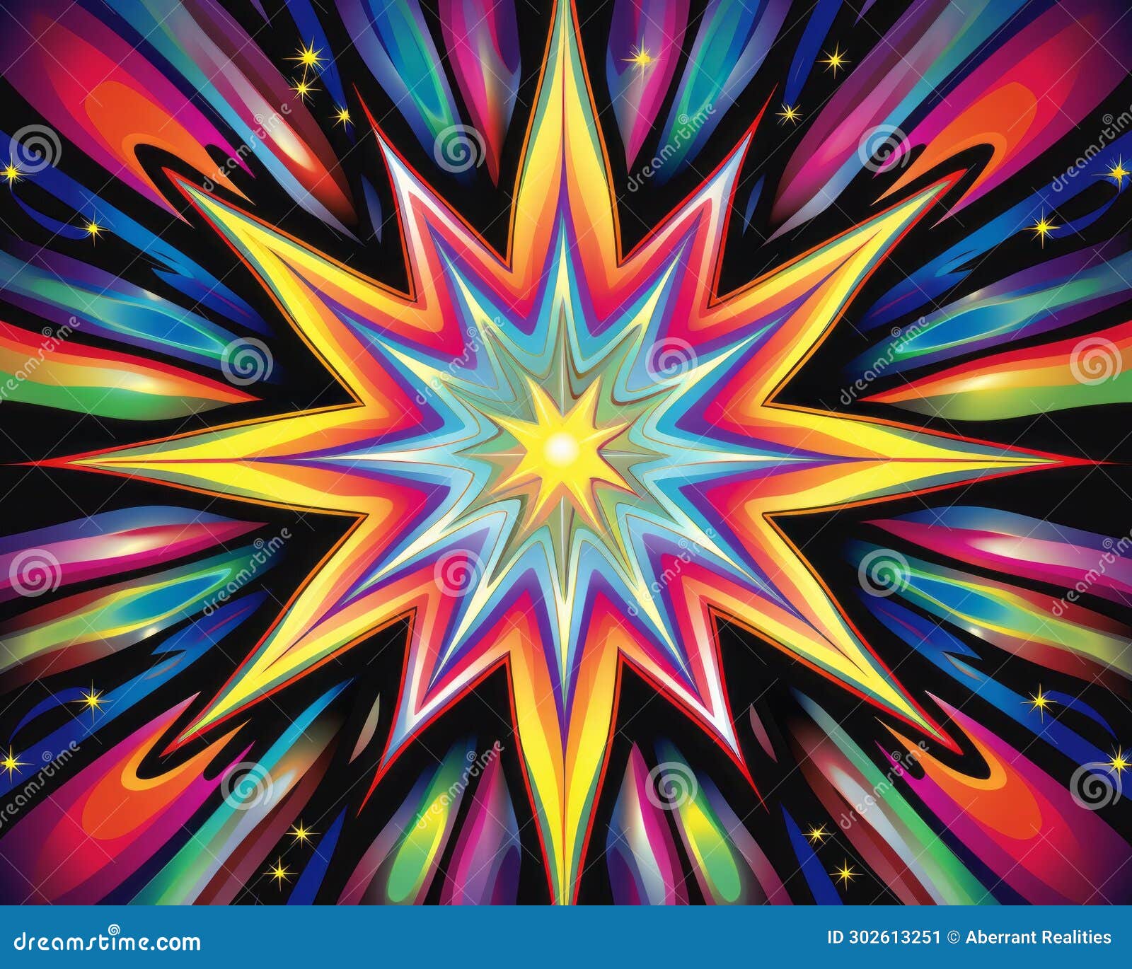 A Colorful Starburst Design on a Black Background Stock Illustration ...