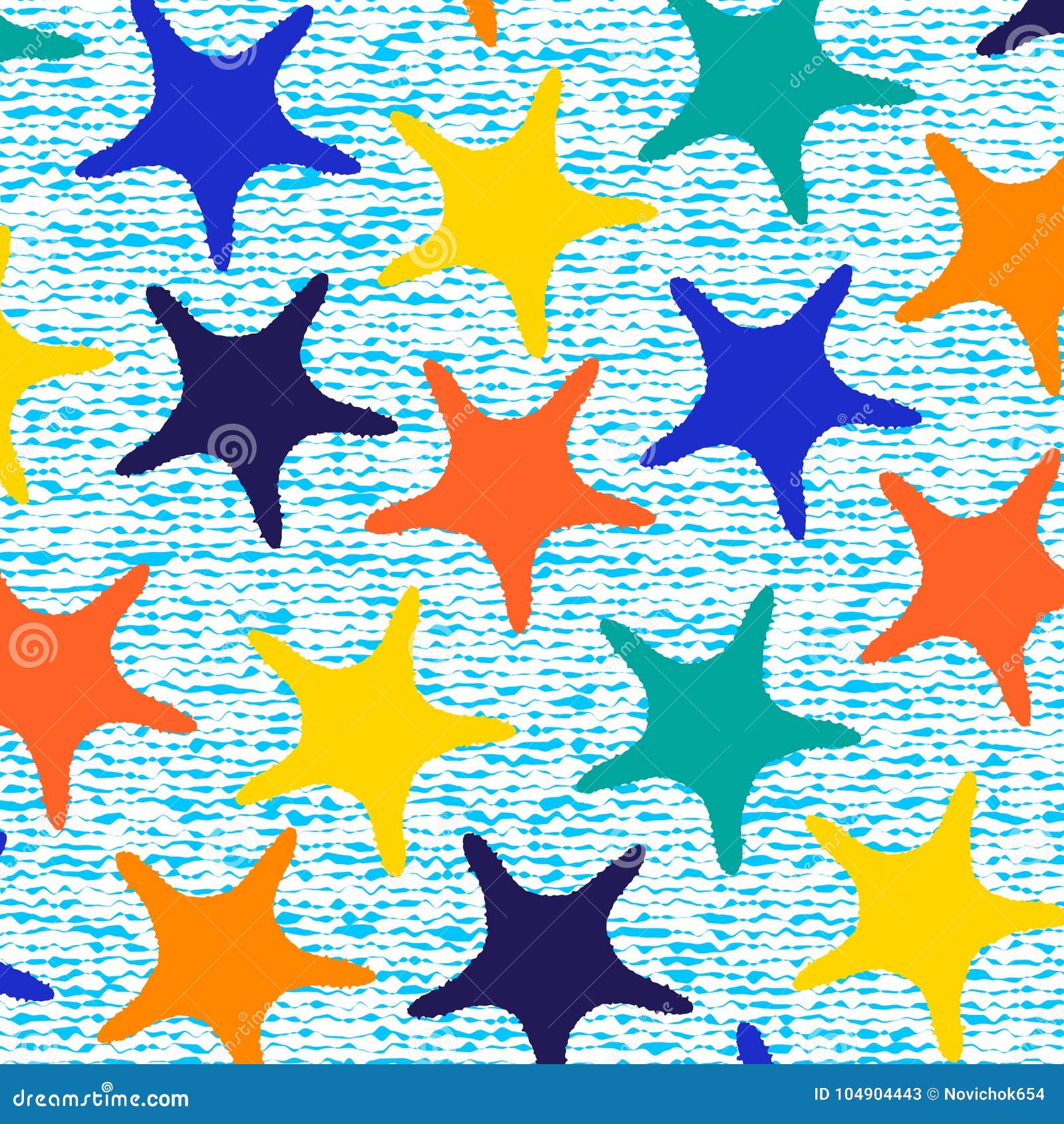 Colorful Starfish Pattern with Stripes. Stock Vector - Illustration of ...