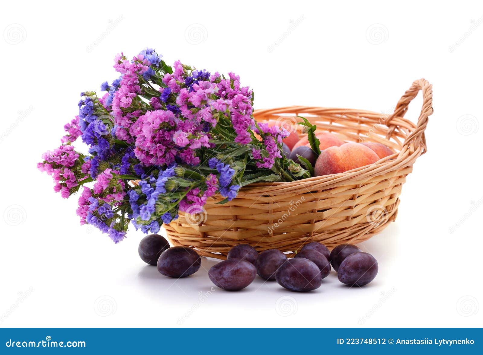 Colorful Static in the Basket with Peaches and Plums Stock Photo ...