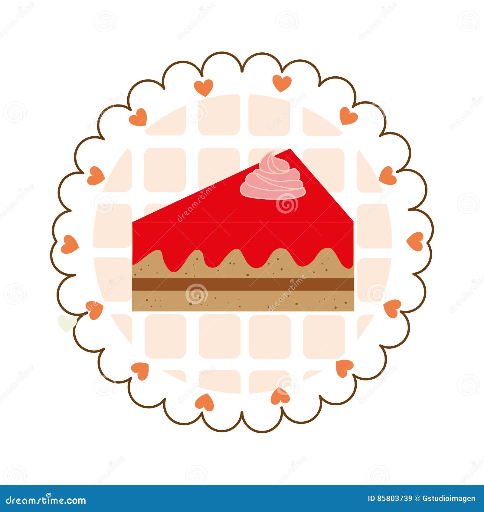 Colorful Sticker with Piece of Cake and Hearts Stock Vector ...