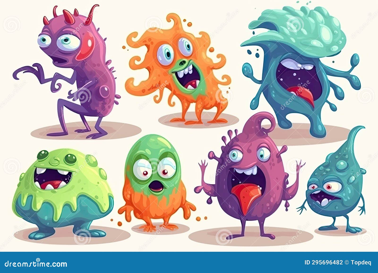 Colorful Sticker Set of Monster Like Characters Viruses and Bacterias ...