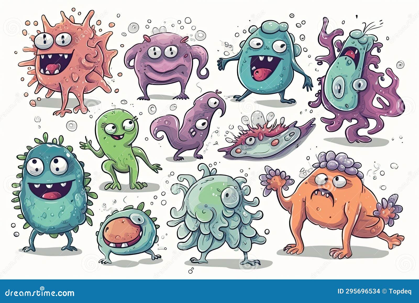 Colorful Sticker Set of Monster Like Characters Viruses and Bacterias ...